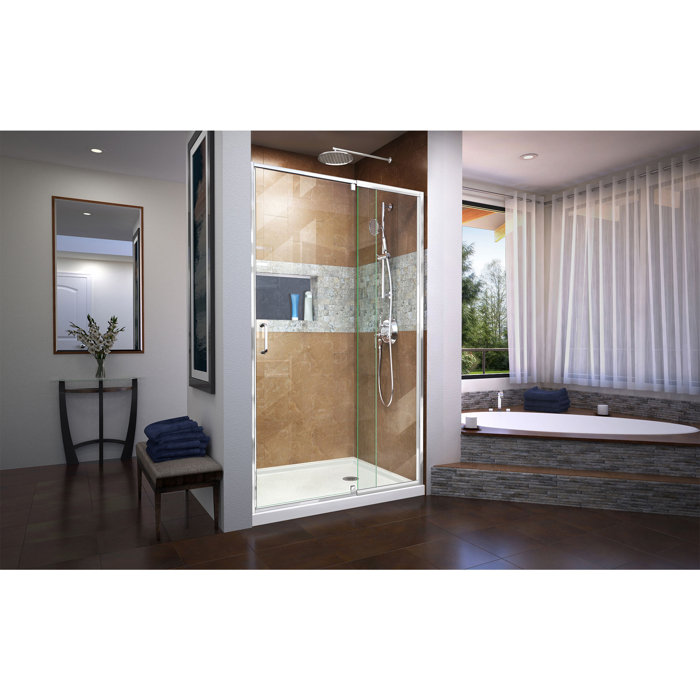 DreamLine Flex 38'' - 42'' W x 72'' H Pivot Semi-Frameless Shower Door with Clear Glass ...